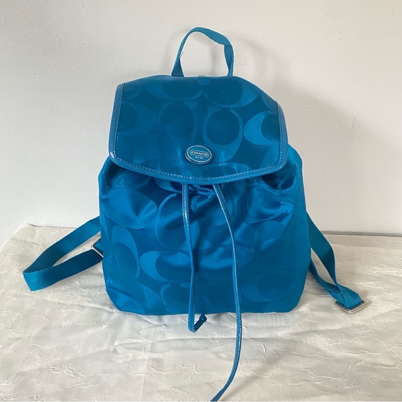 Coach | Bags | Coach Backpack Nylon Blue Giant Monogram 1h 12w | Poshmark